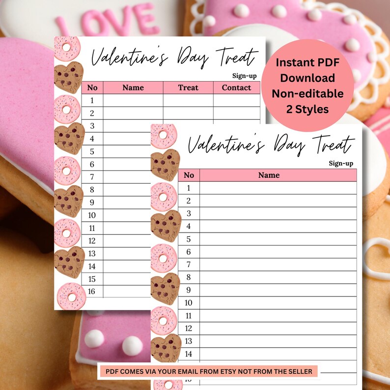 Valentine's Day Treat Sign up Sheet | Valentines Day Dessert | Cookie ...