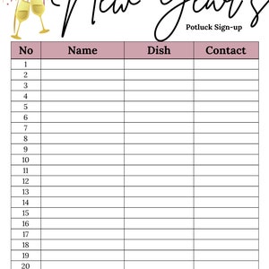 Potluck Sign up Sheet | New Years Potluck Sign up Sheet | New Years Eve ...