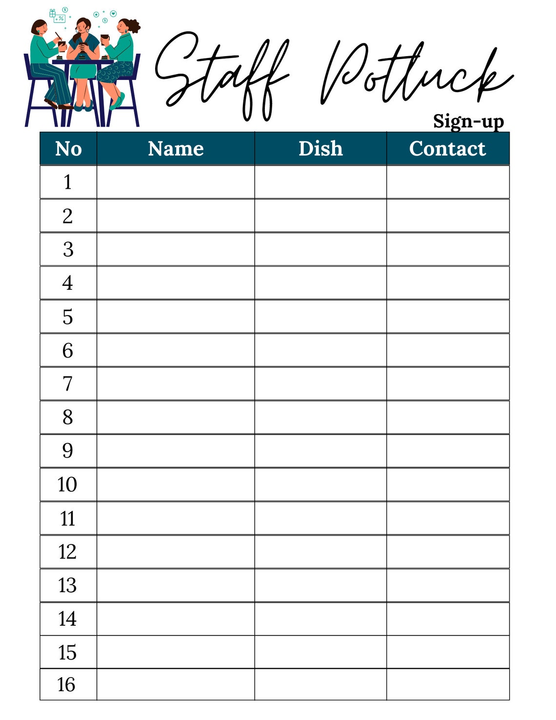 Potluck Sign up Sheet Staff Potluck Sign up Sheet Work Potluck Sheet ...