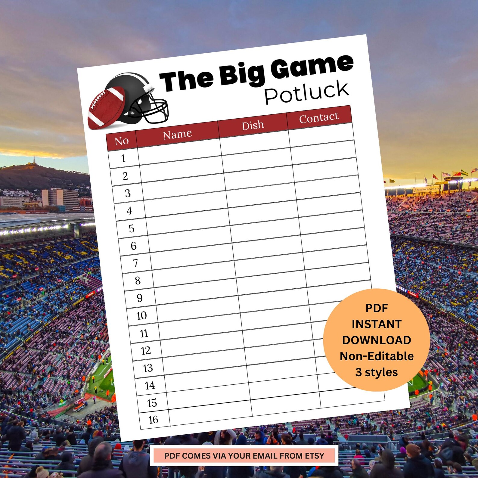 Potluck Sign up Sheet | the Big Game Potluck Sign up Sheet | Football ...
