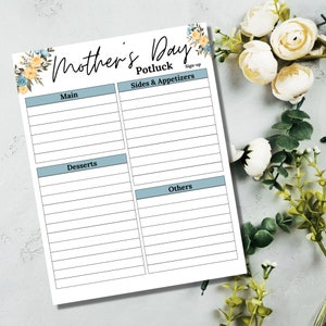 Potluck Sign up Sheet | Mother's Day Potluck Sign up Sheet | Mother's ...