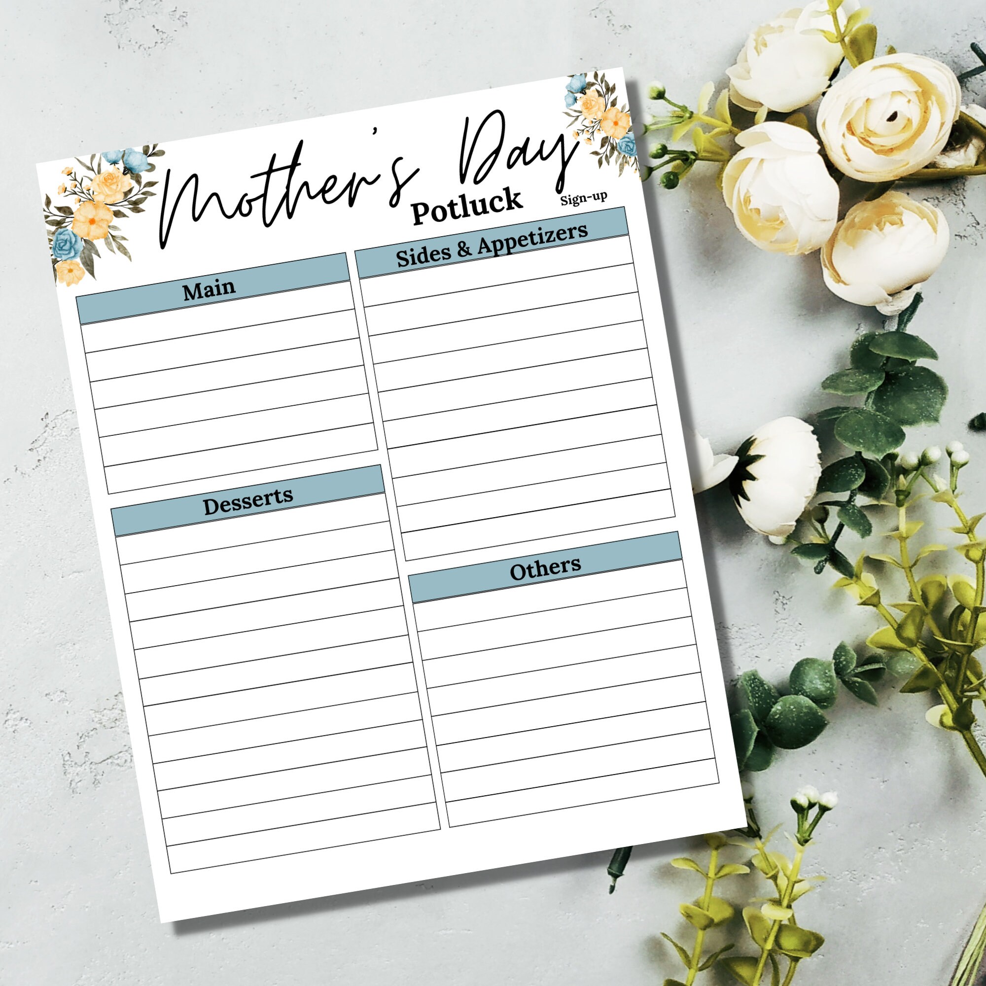 Potluck Sign up Sheet Mother's Day Potluck Sign up Sheet Mother's Day ...
