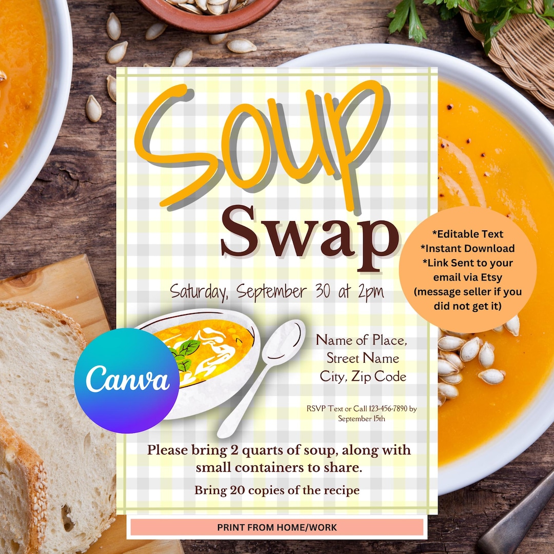 Soup Swap Party Invite Template | Editable Soup Potluck | Soup Exchange Invite | Fall Soup Party ...