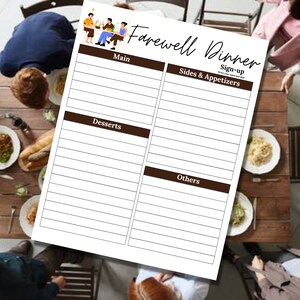 Farewell Dinner Sign up Sheet | Farewell Dinner Sign up Sheet | Potluck ...