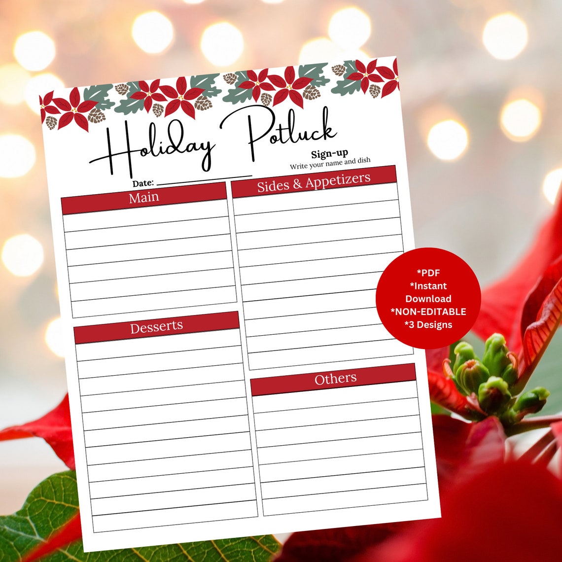 Potluck Sign up Sheet | Holiday Potluck Sign up Sheet | Holiday Potluck ...