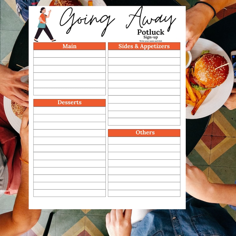 Potluck Sign up Sheet | Going Away Potluck Sign up Sheet | Going Away ...