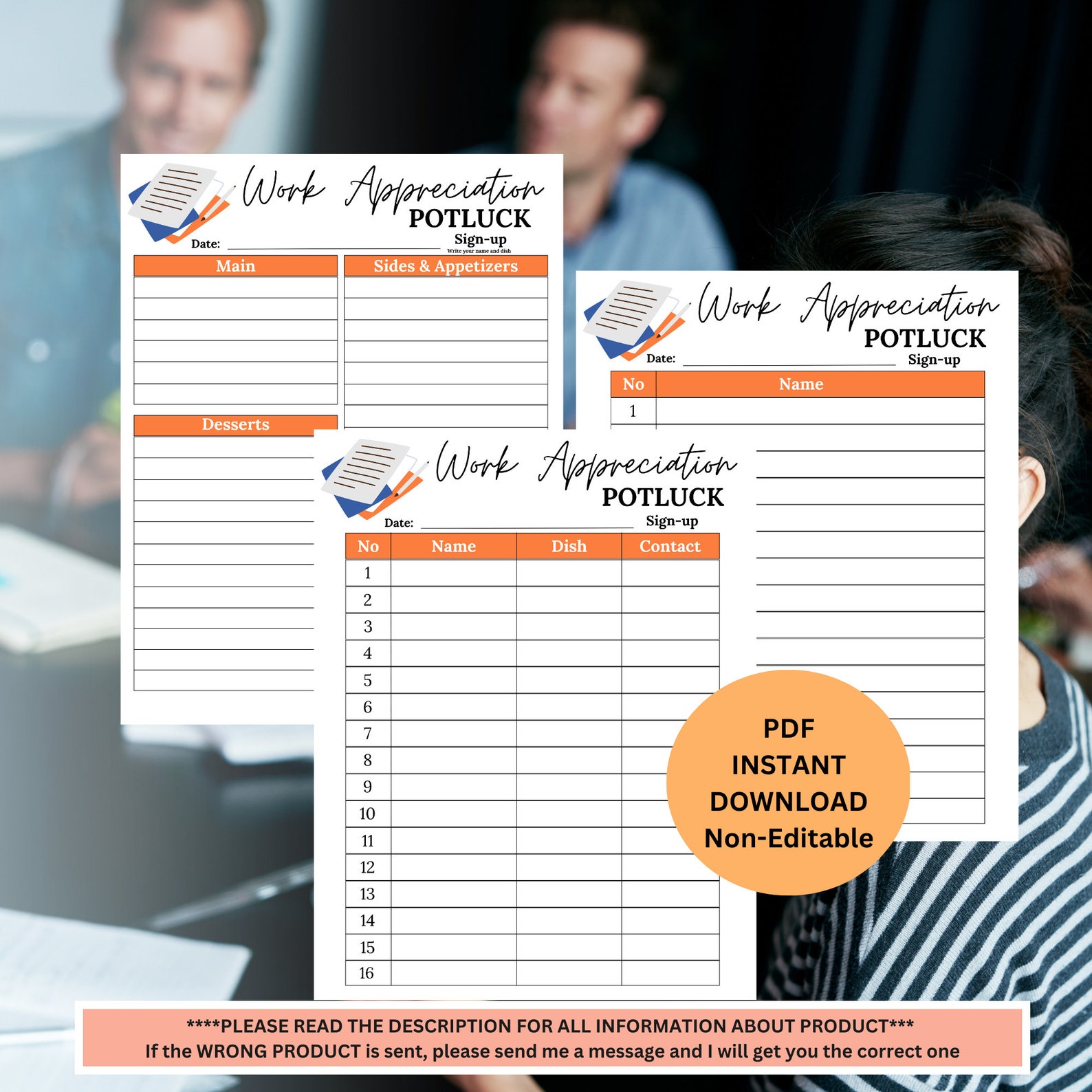 Work Appreciation Potluck Sign up Sheet | Employee Appreciation Potluck ...