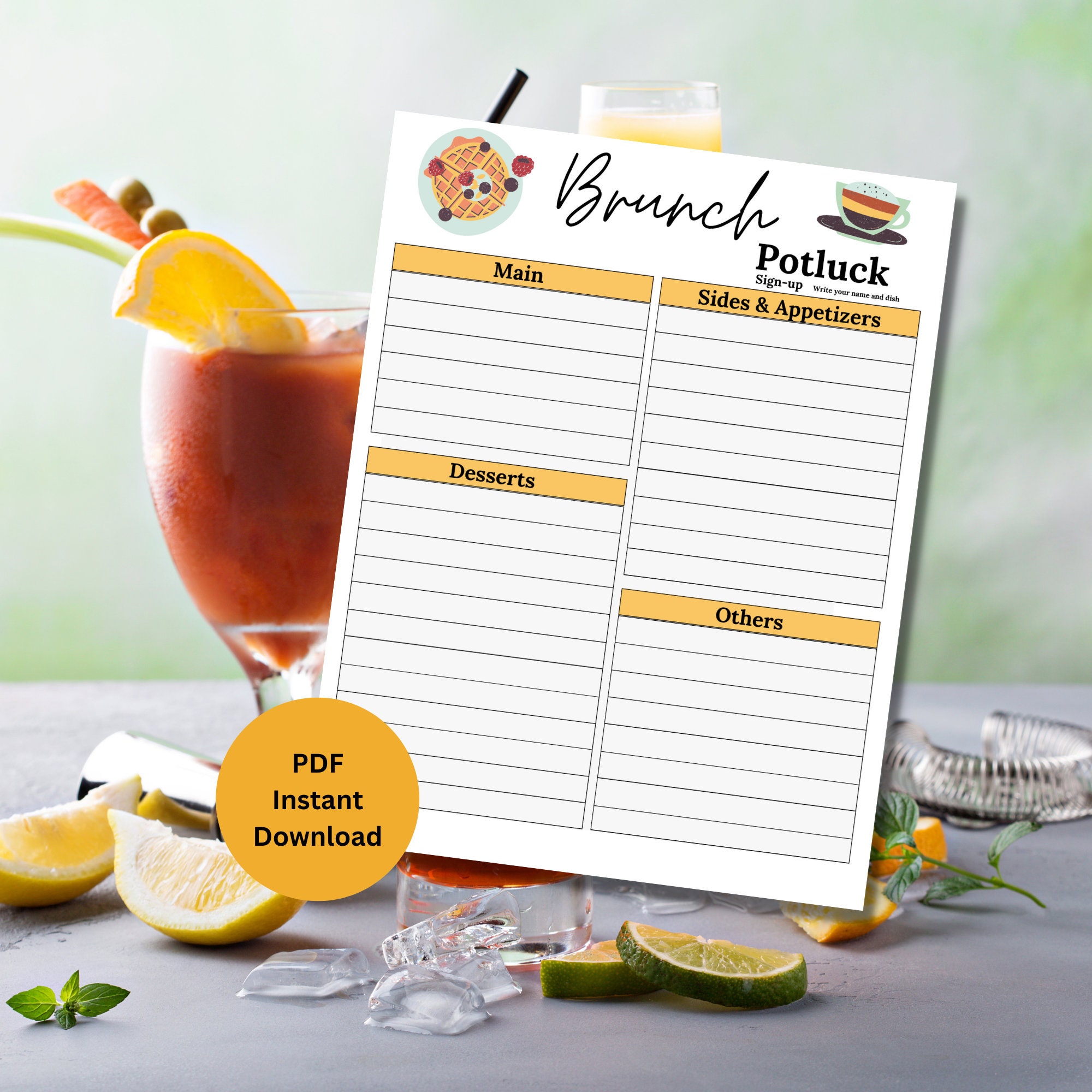 Potluck Sign up Sheet | Brunch Potluck Sign up Sheet | Brunch Potluck ...