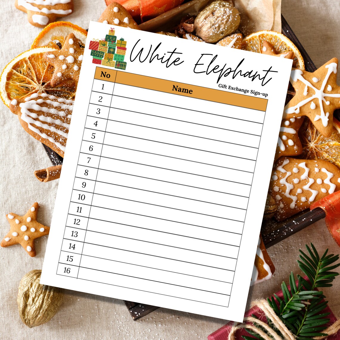 White Elephant Gift Exchange Sign up Sheet | Gift Exchange Sign up ...