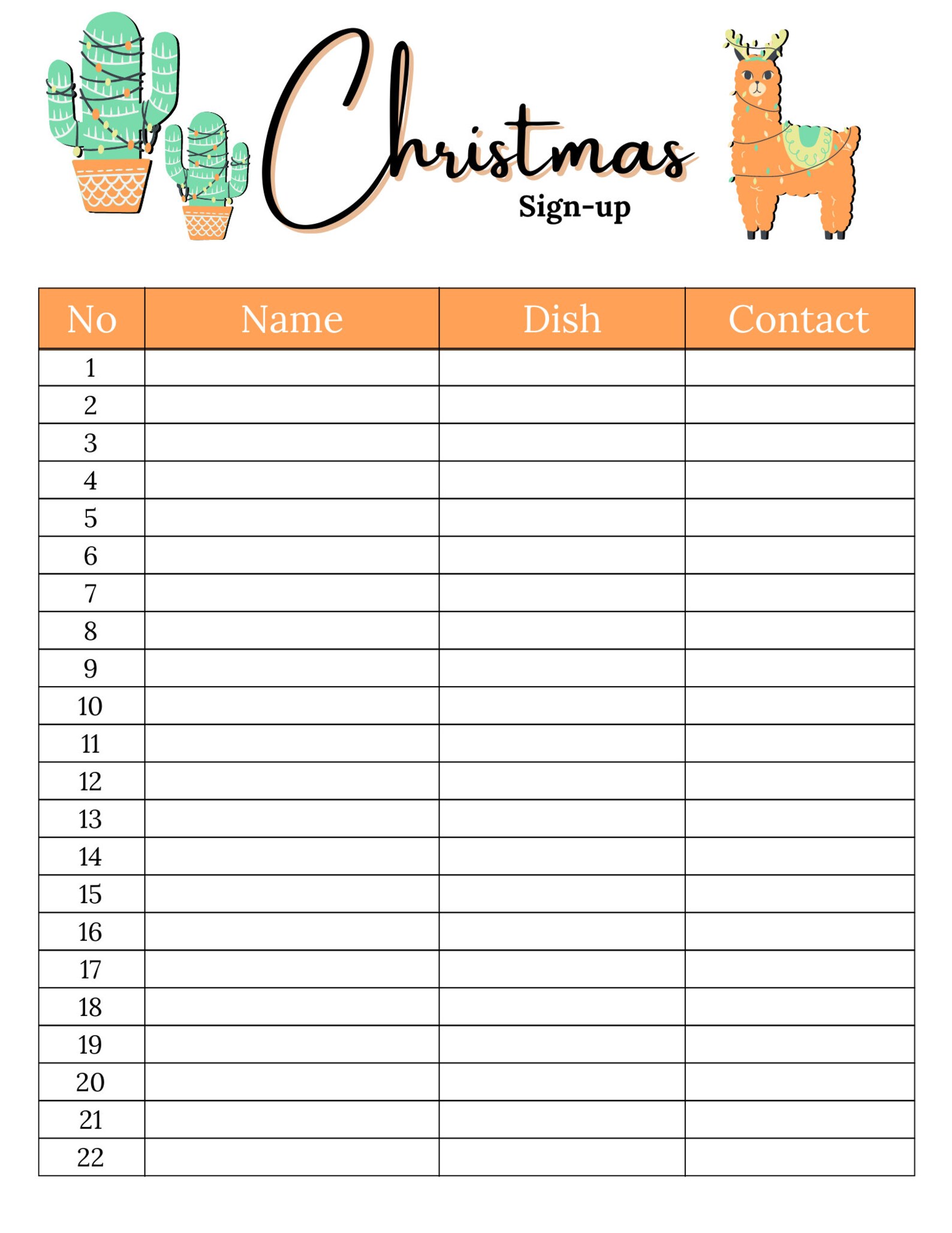 Potluck Sign up Sheet Christmas Potluck Sign up Sheet - Etsy