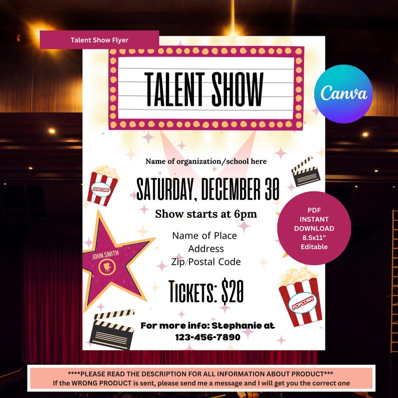 Talent Show Flyer Editable Template | Talent Show Poster | School ...