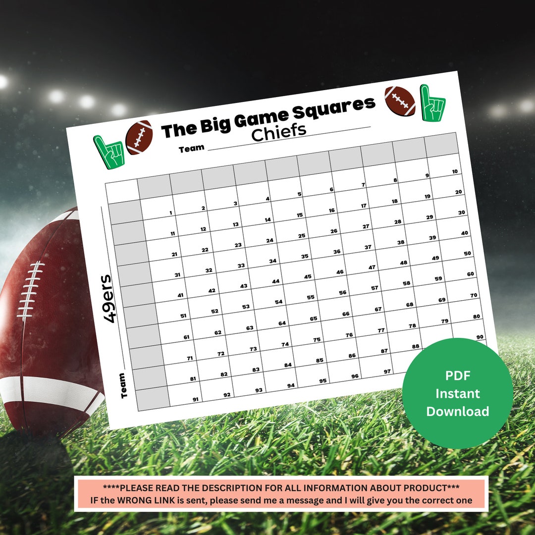The Big Game Day Squares the Big Game 2024 Football Squares Football ...