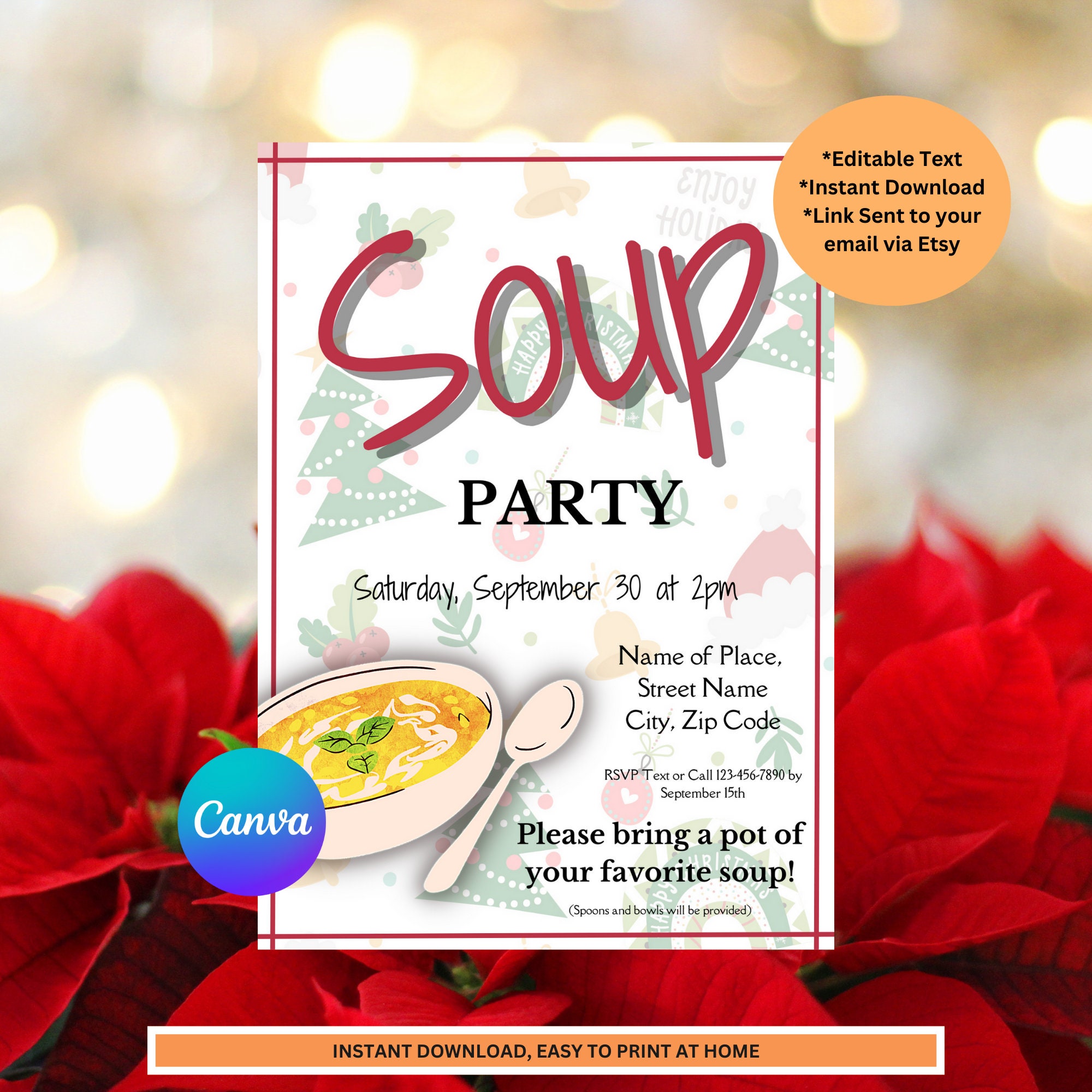 Christmas Soup Party Invite Template | Editable Soup Party | Soup ...