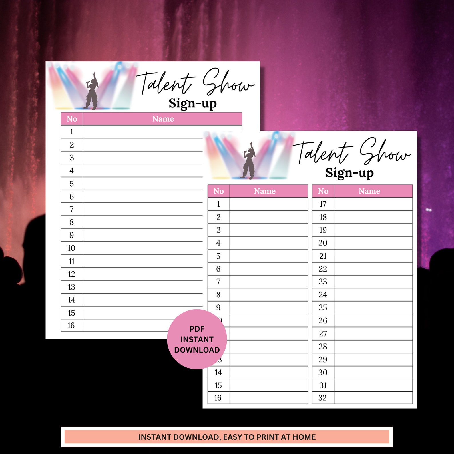 Talent Show Sign up Sheet | Talent Show Sheet | Printable Talent Show ...