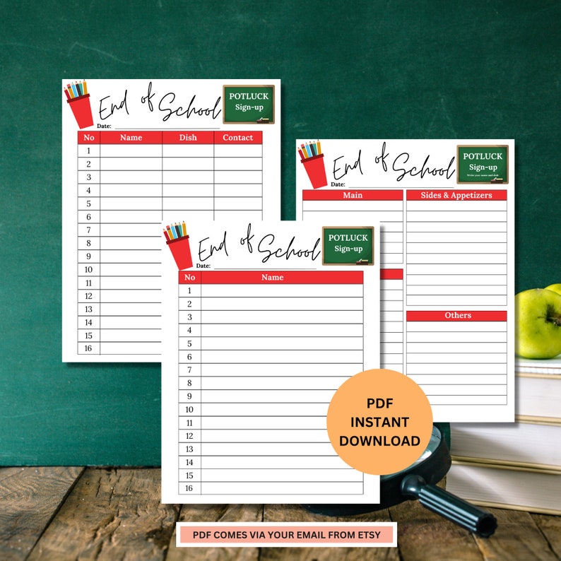 End of School Potluck Sign up Sheet | School Potluck Sheet | Potluck ...