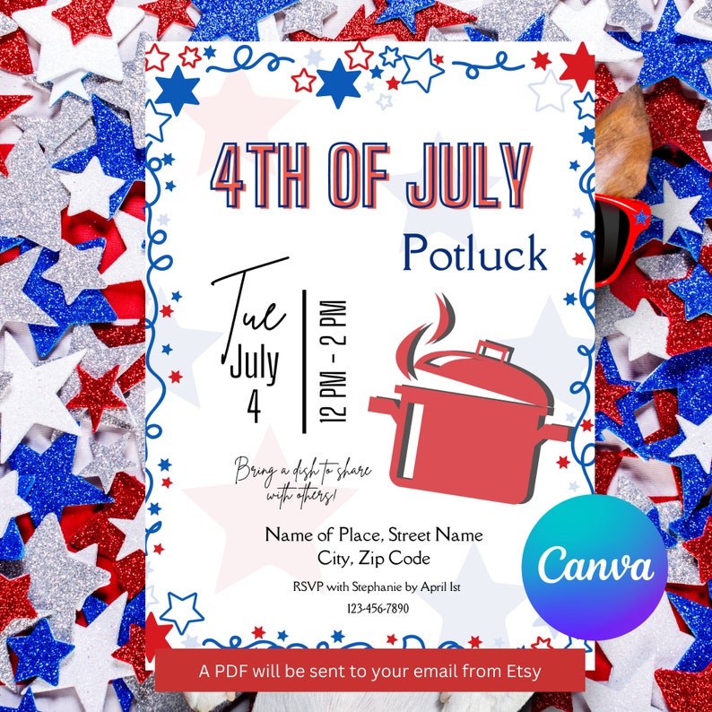 4th of July Potluck Invitation Template | July 4th Potluck Invite ...