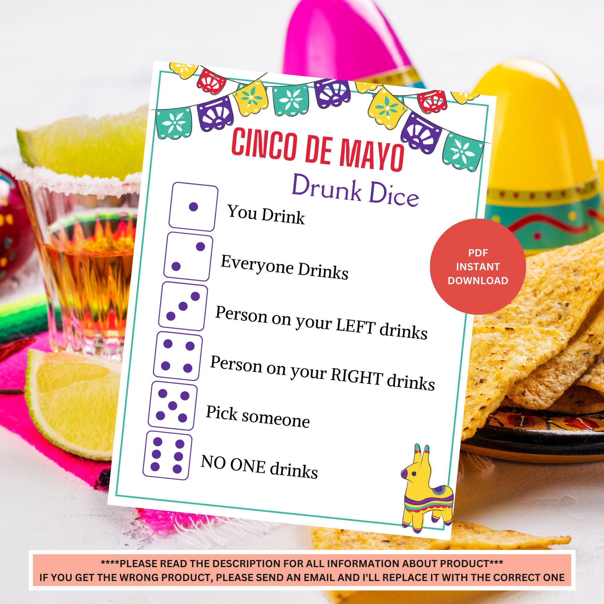Drunk Dice Cinco De Mayo Game | Cinco De Mayo Printable Games | Mexican ...