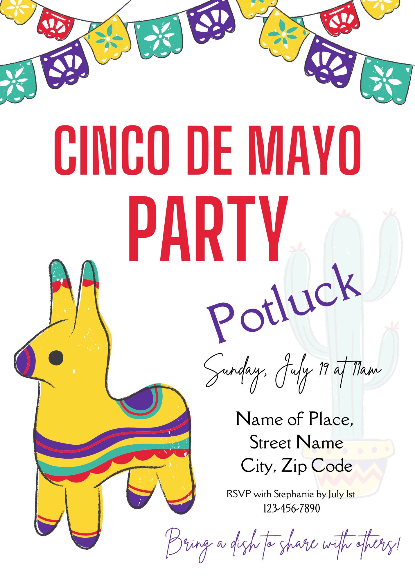Cinco De Mayo Potluck Invitation Template | Cinco De Mayo Party Potluck ...