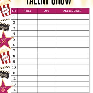 Talent Show Sign up Sheet | Talent Show Sheet | Printable Talent Show ...