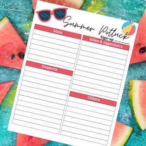 Summer Potluck Sign up Sheet | Summer Potluck Sheet | Summer Potluck ...