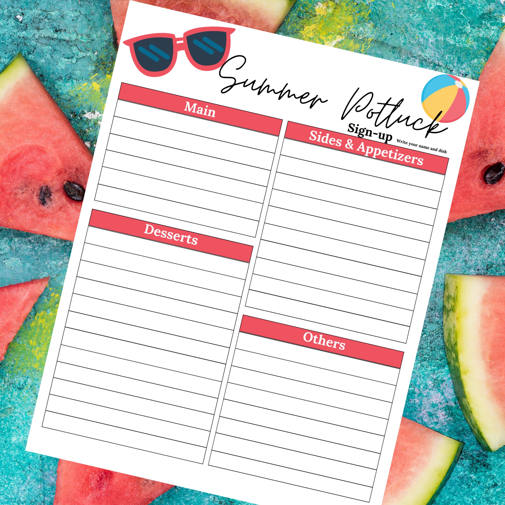 Summer Potluck Sign up Sheet | Summer Potluck Sheet | Summer Potluck ...