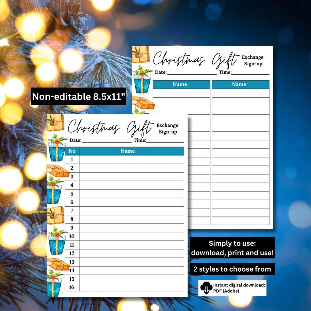 Christmas Gift Exchange Sign up Sheet | Gift Exchange Sign up Sheet ...