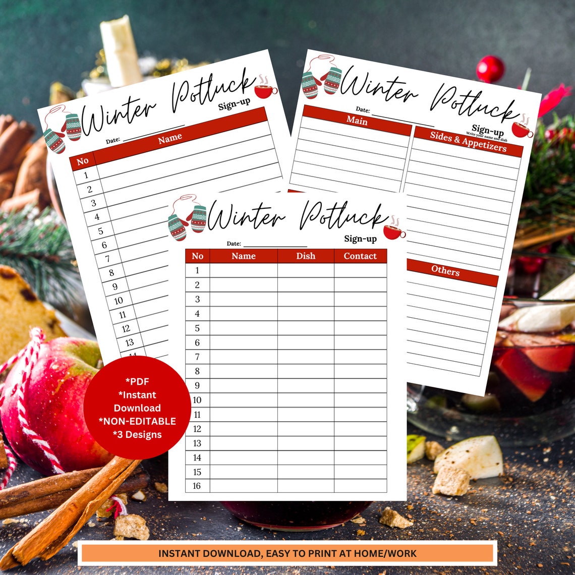 Potluck Sign up Sheet Winter Potluck Sign up Sheet - Etsy