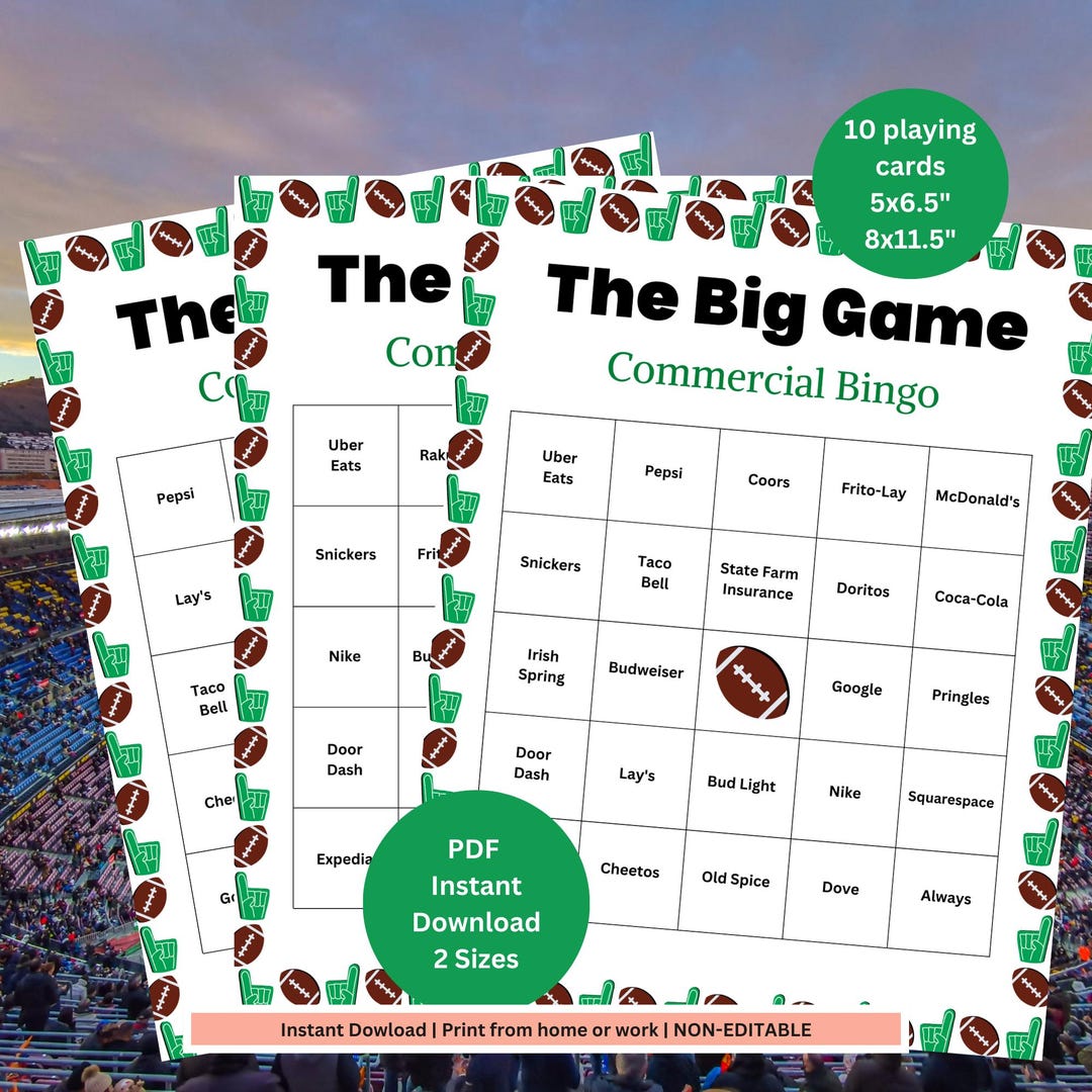 The Big Game Party Games | the Big Game Commercial Bingo | Big Game ...