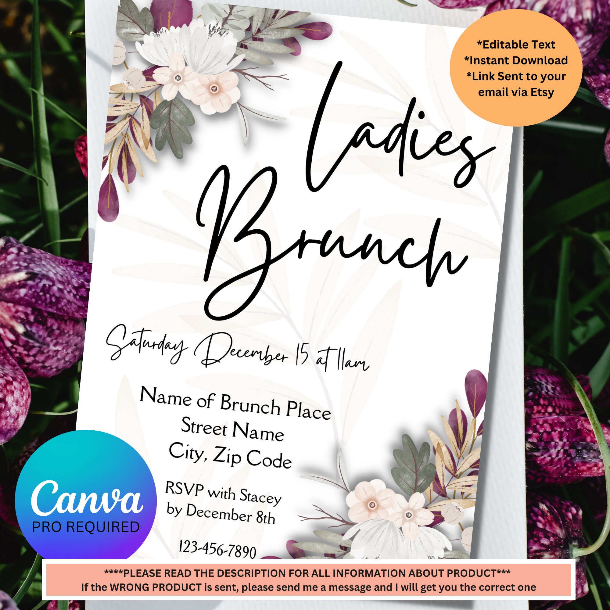 CANVA PRO Ladies Brunch Template | Editable Girls Brunch | Ladies ...
