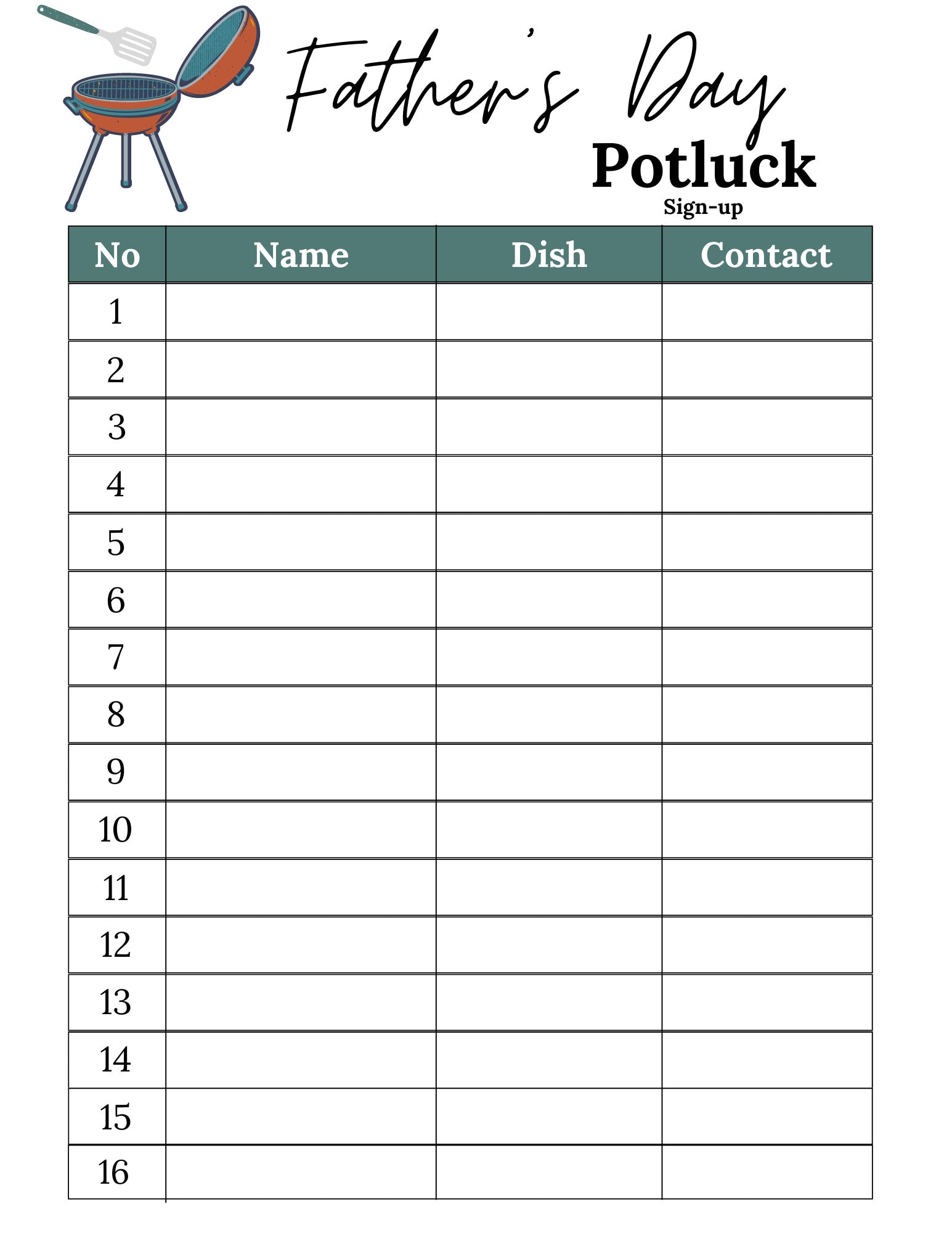 Potluck Sign up Sheet | Father's Day Potluck Sign up Sheet | Father's ...