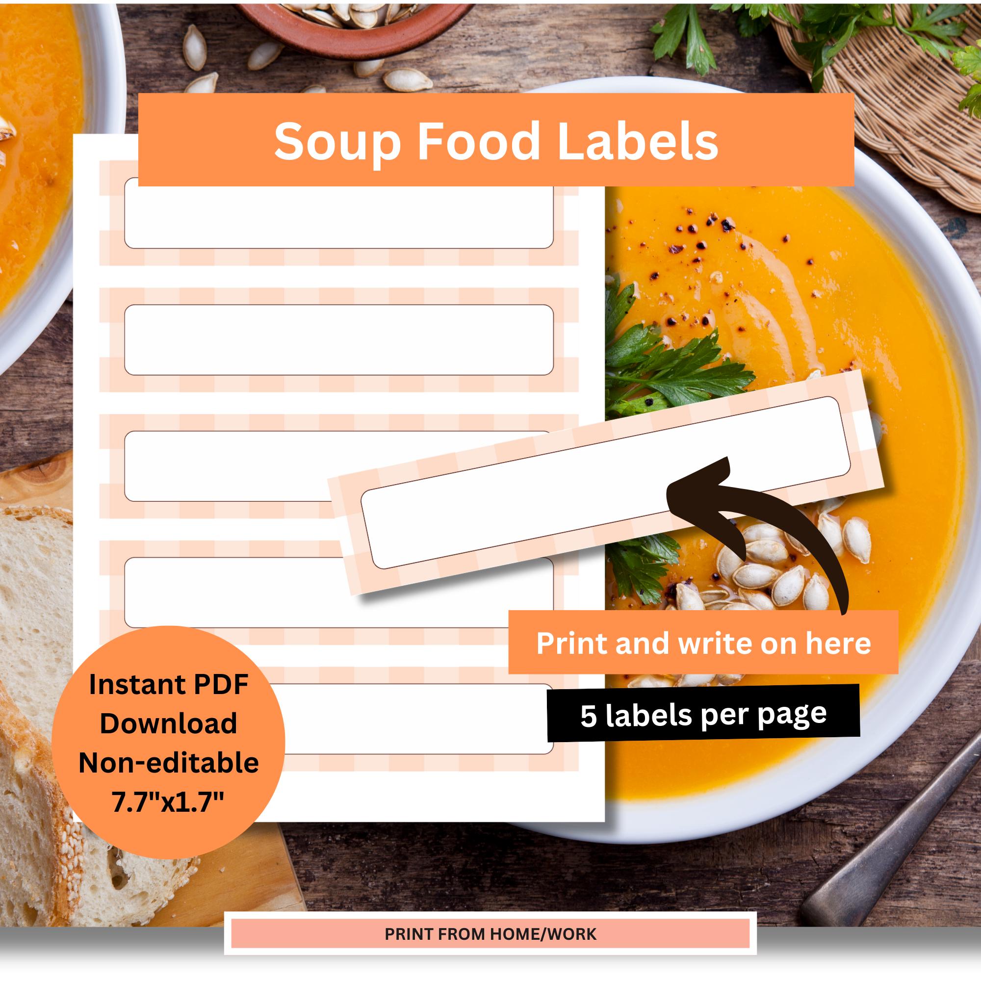 Soup Food Labels Non-editable Printable | Soup Cards | Soup Potluck ...