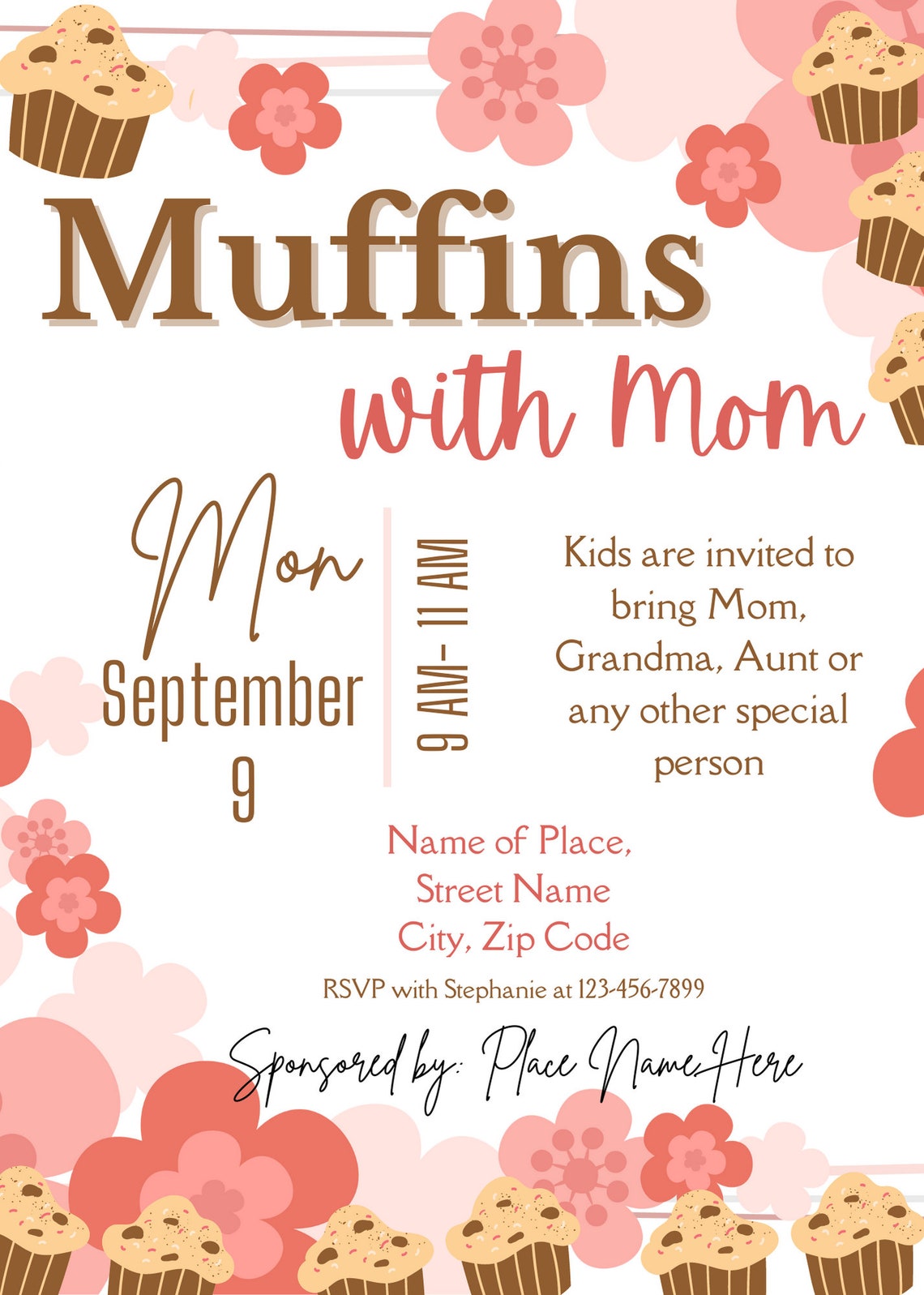 Muffins With Mom Invitation Template Mother's Day Invitation Mother's ...