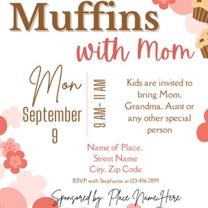Muffins With Mom Invitation Template | Mother's Day Invitation | Mother ...