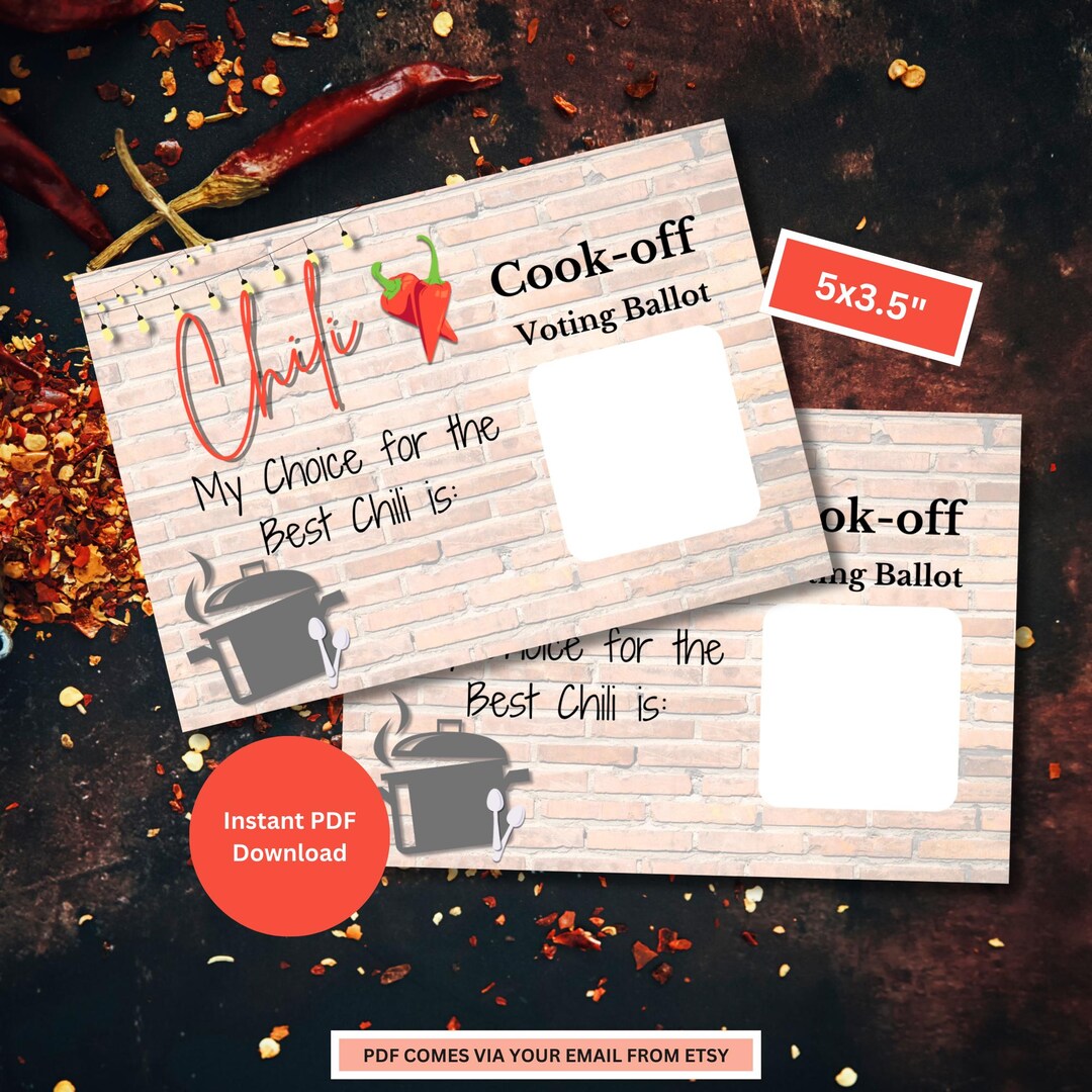 Chili Cook-off Party Voting Ballot Cards| Chili Cookoff | Chili Cook ...