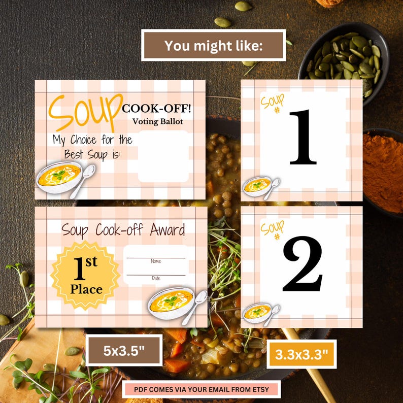 Soup Cook-off Number Cards Printable| Soup Party | Soup Swap | Soup ...
