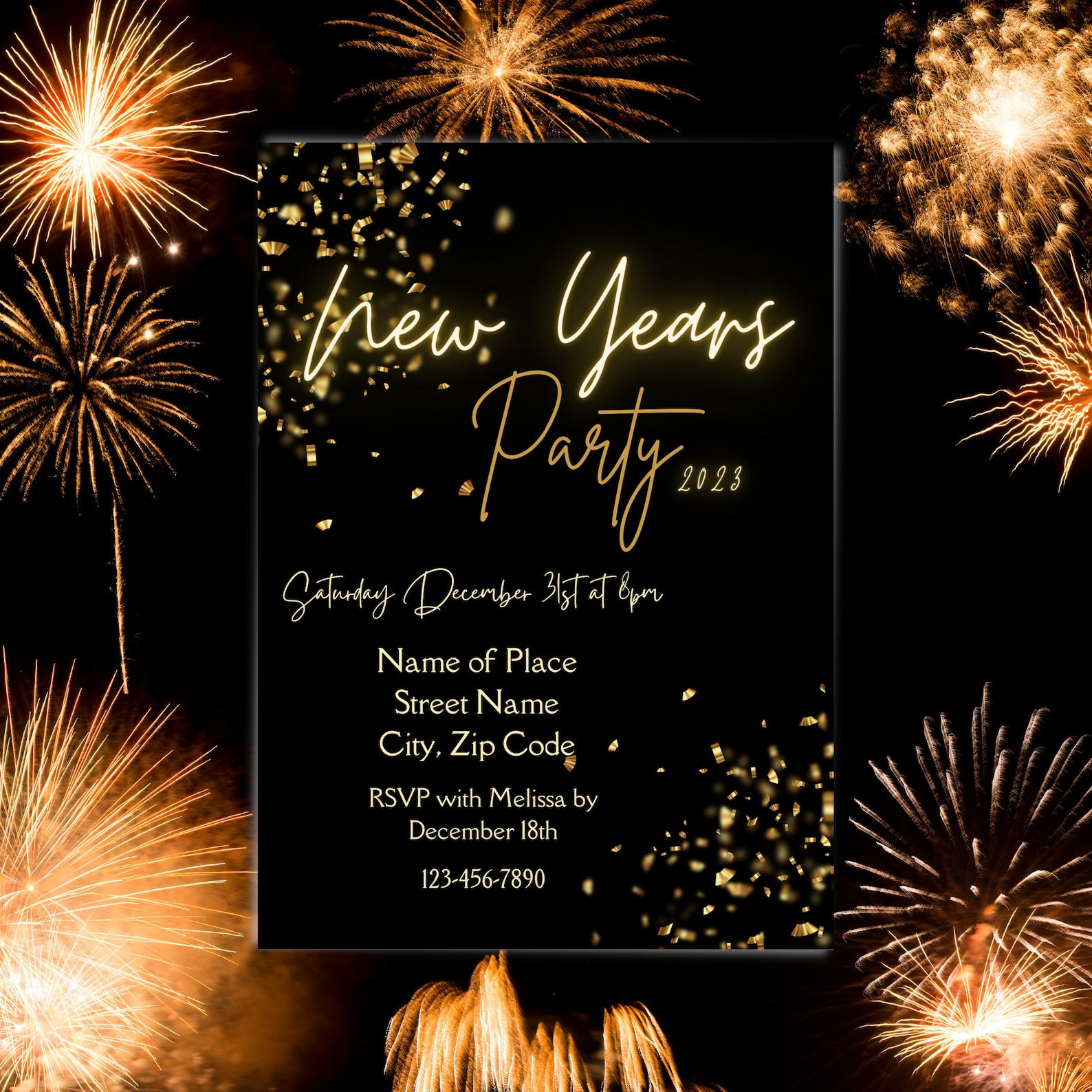 New Years Invitation Template Happy New Year Invite NYE Party Editable ...