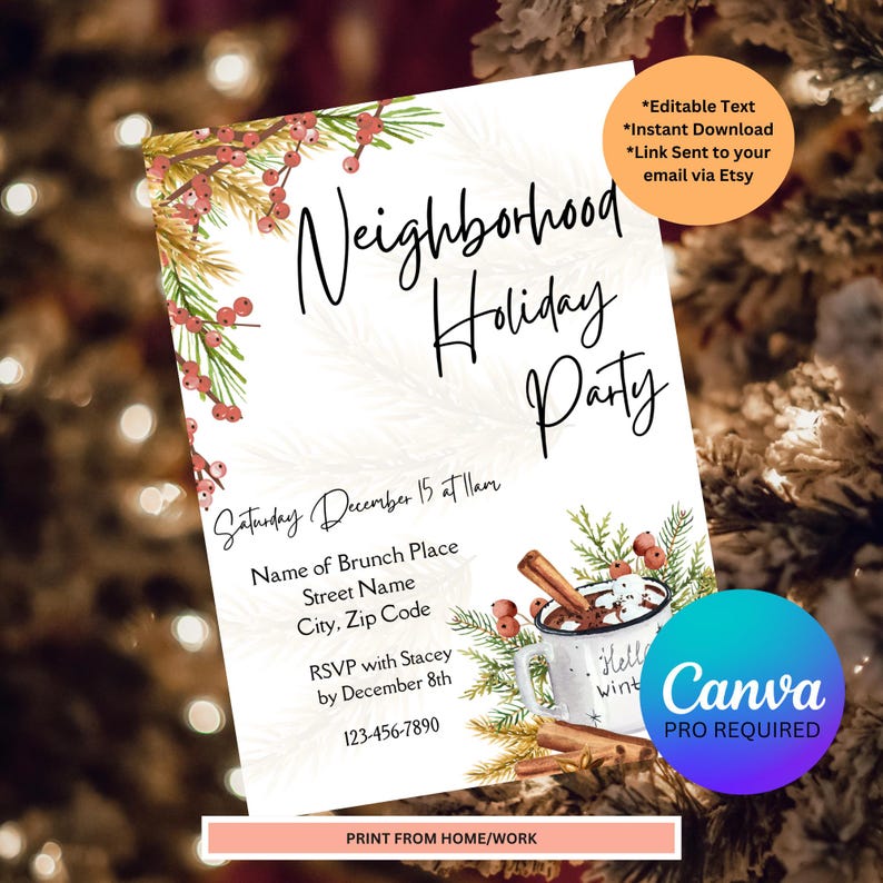 CANVA PRO Neighborhood Holiday Party Invite Template | Neighborhood ...