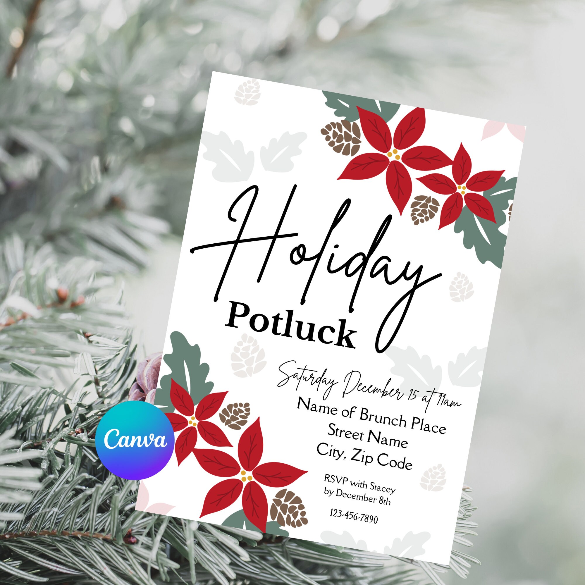 Holiday Potluck Template | Editable Holiday Potluck Invite | Holiday ...