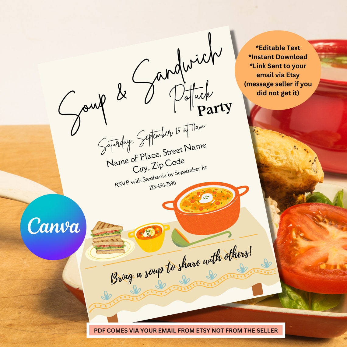 Soup and Sandwich Potluck Invitation Template Soup and Sandwich Potluck ...