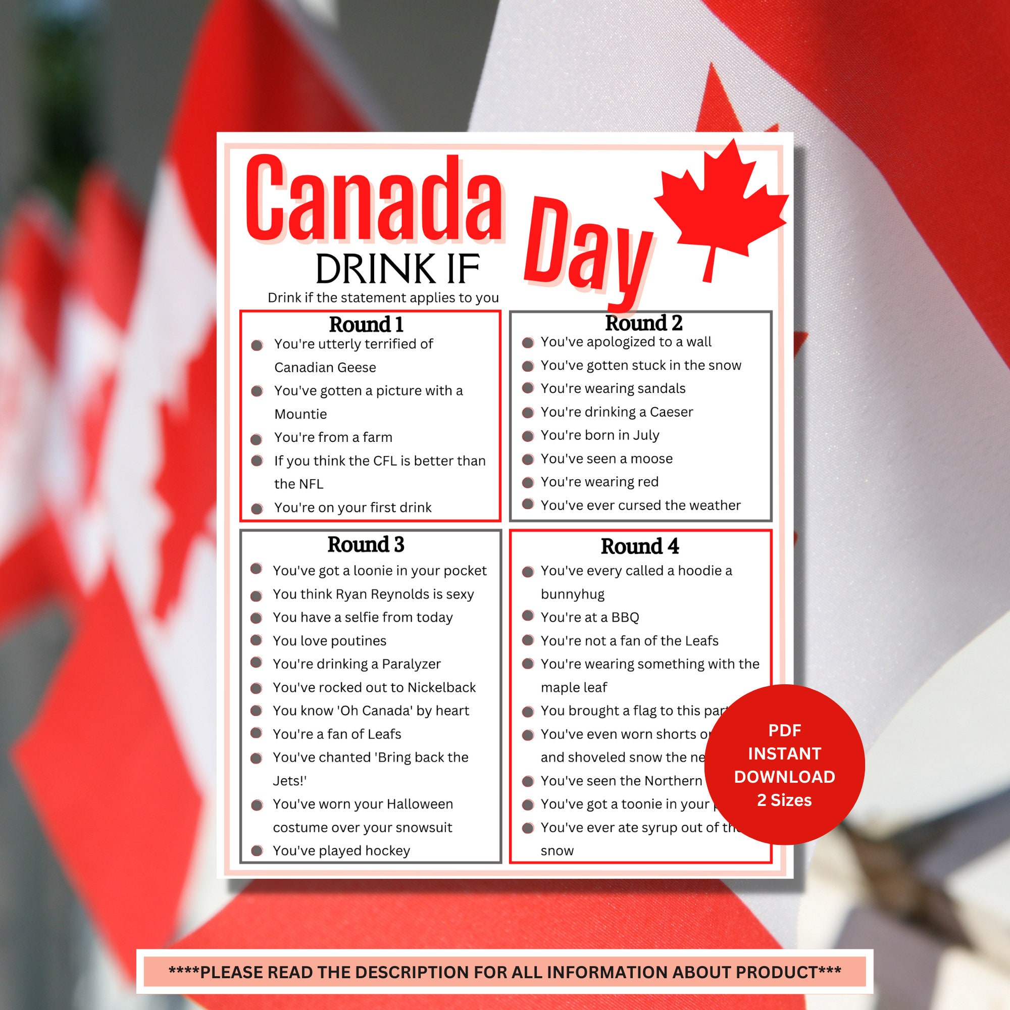 Drink If Canada Day Game | July 1st Printable Games | Canada Day ...