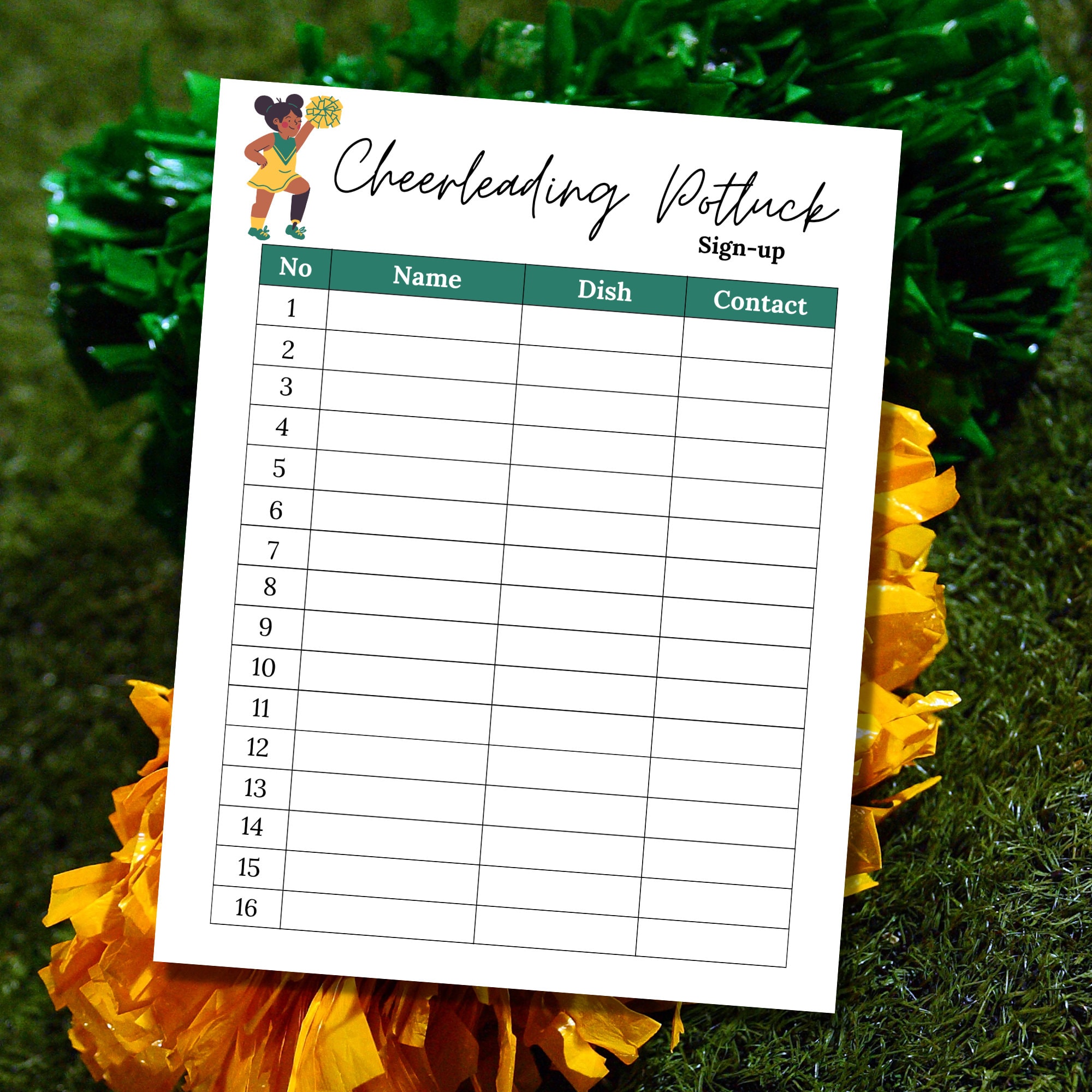Potluck Sign up Sheet Cheerleading Poluck Sign up Sheet Sports Potluck ...