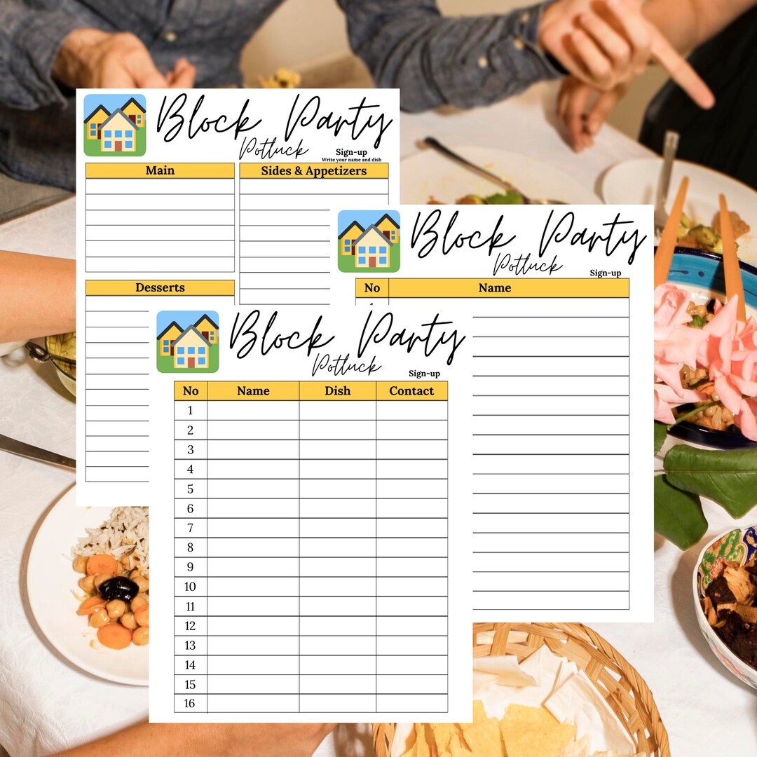Potluck Sign up Sheet | Block Party Potluck Sign up Sheet ...