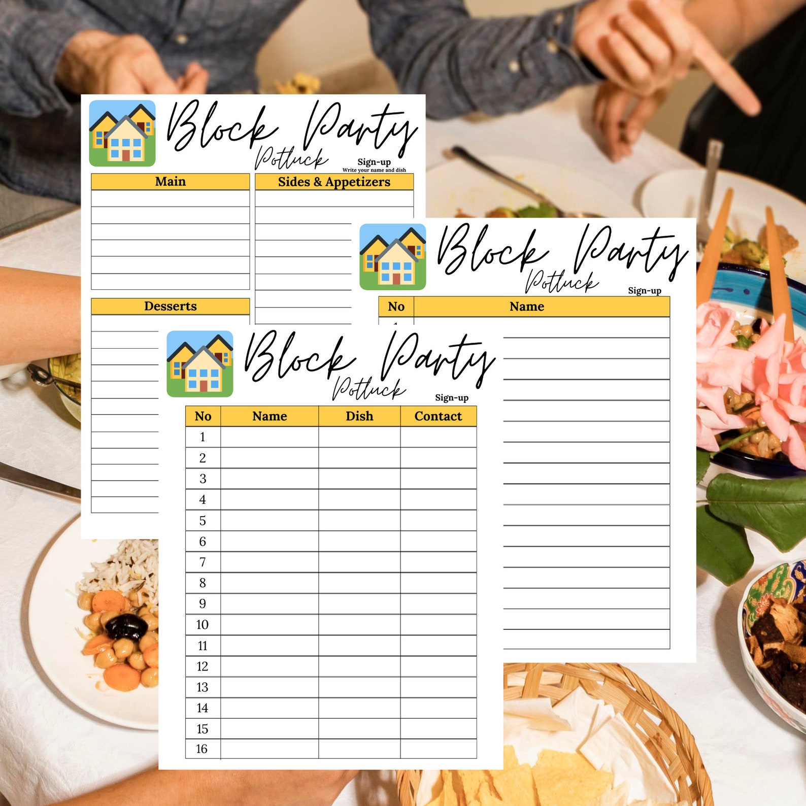 Potluck Sign up Sheet | Block Party Potluck Sign up Sheet ...