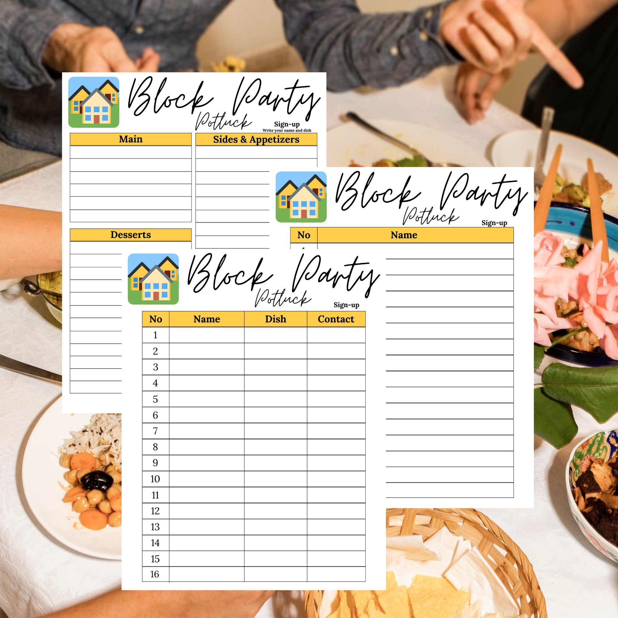 Potluck Sign up Sheet | Block Party Potluck Sign up Sheet ...
