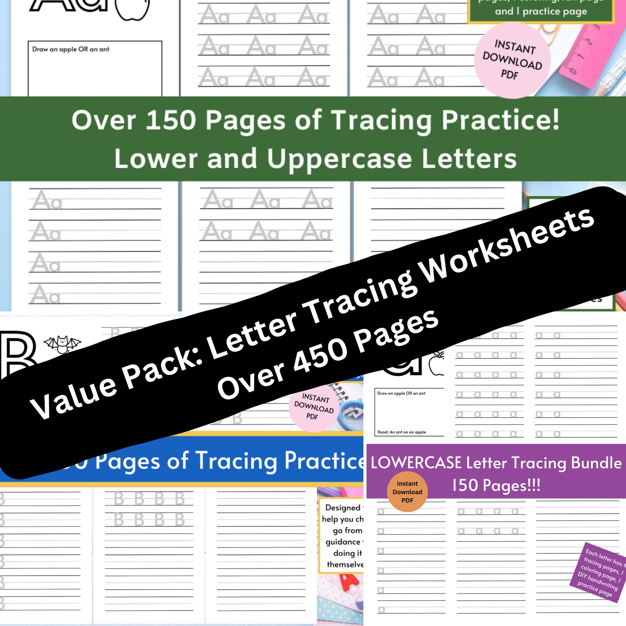 Letter Tracing Worksheet Bundle | Kindergarten Worksheets | Handwriting ...