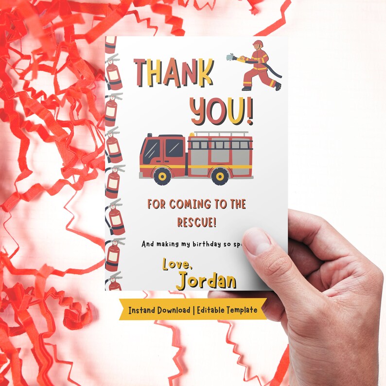 Firefighter Birthday Thank You Template Firefighter - Etsy