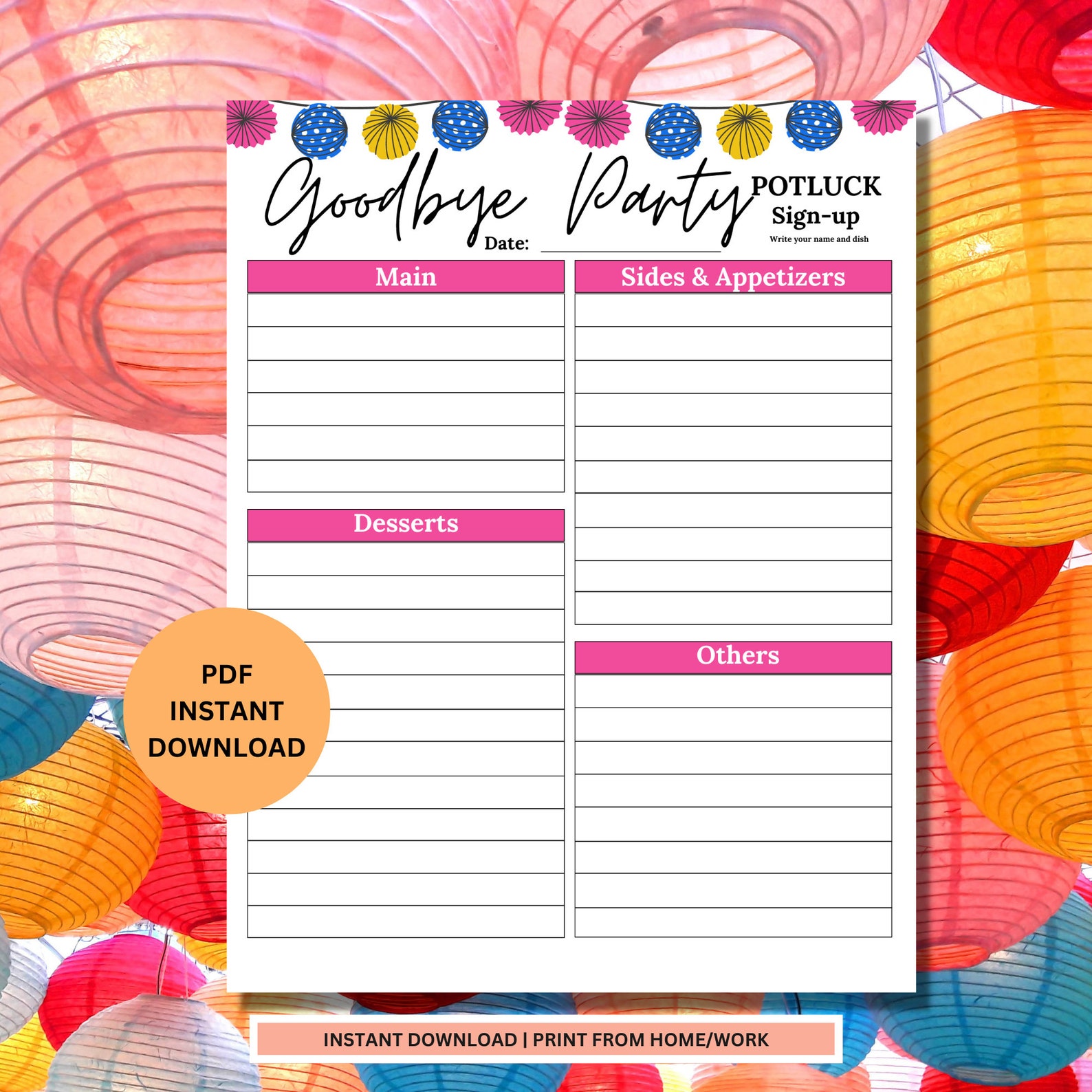 Goodbye Party Potluck Sign up Sheet | Leaving Party Potluck Sheet ...
