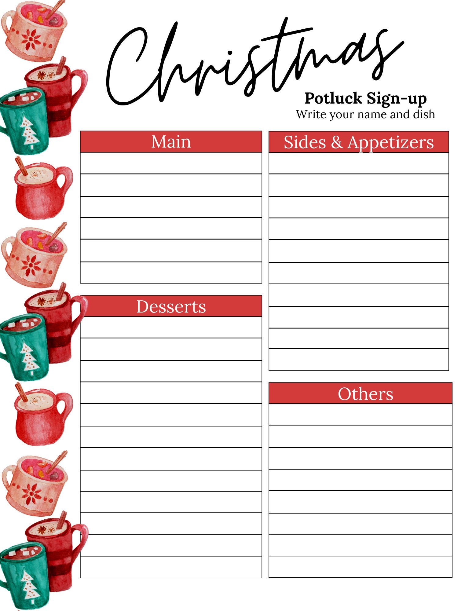 Potluck Sign up Sheet Christmas Potluck Sign up Sheet - Etsy
