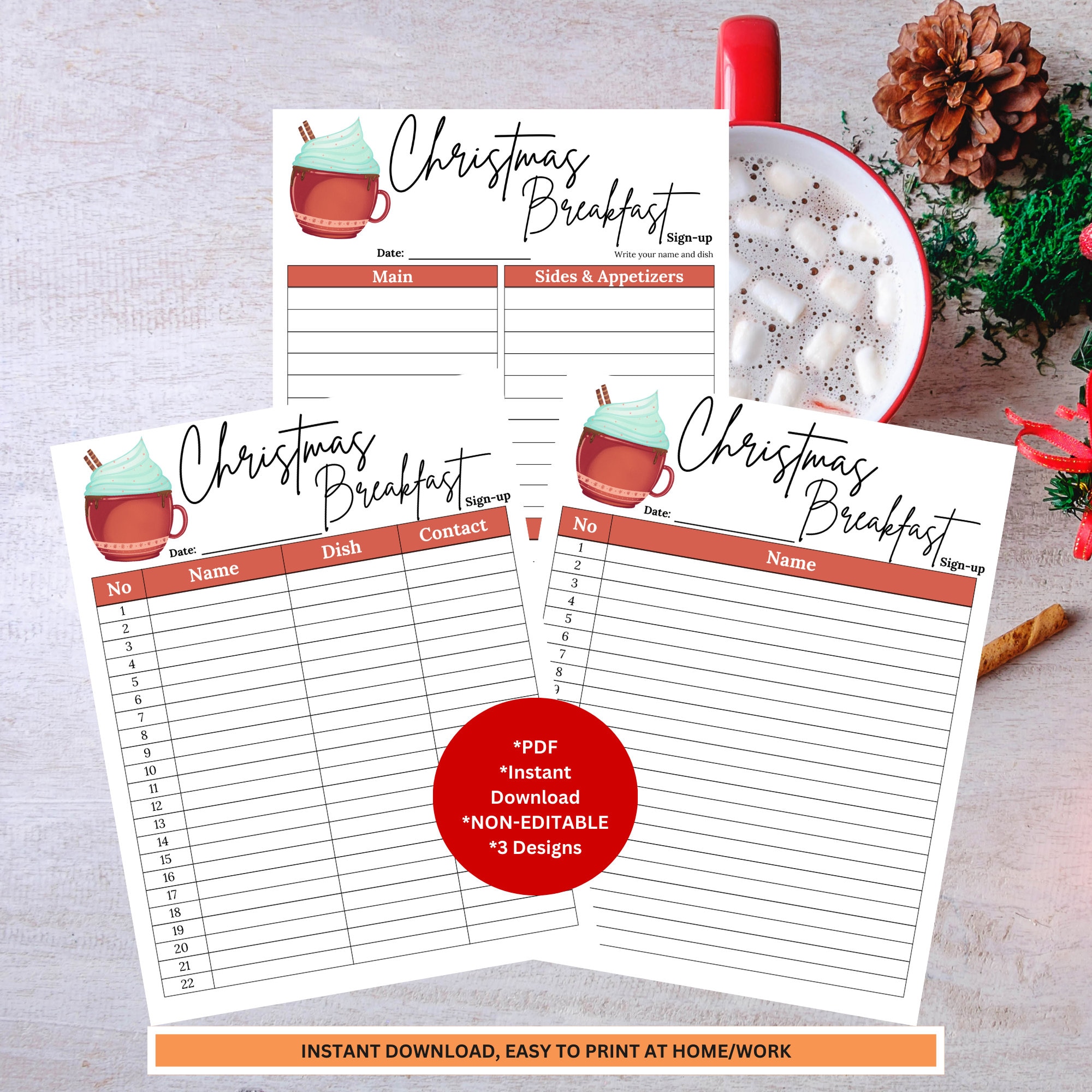 Christmas Breakfast Potluck Sign up Sheet | Christmas Breakfast Sign up ...