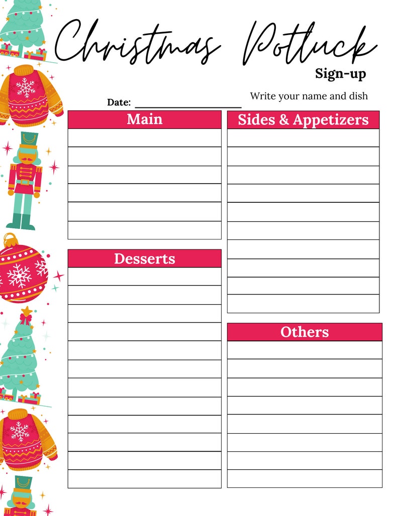 Potluck Sign up Sheet Christmas Potluck Sign up Sheet Christmas Potluck ...